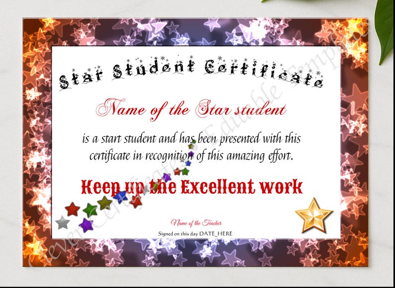 Star Student Certificate – Printable Student Recognition Award ...