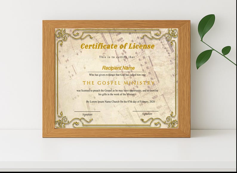 Printable Preaching Certificate Template, Editable Church Minister ...