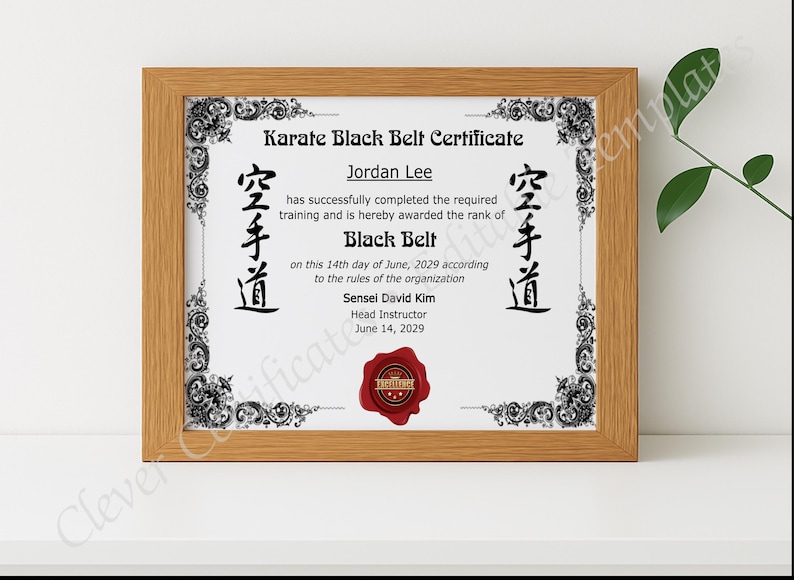 Karate Black Belt Certificate Template: Editable, Printable Martial ...