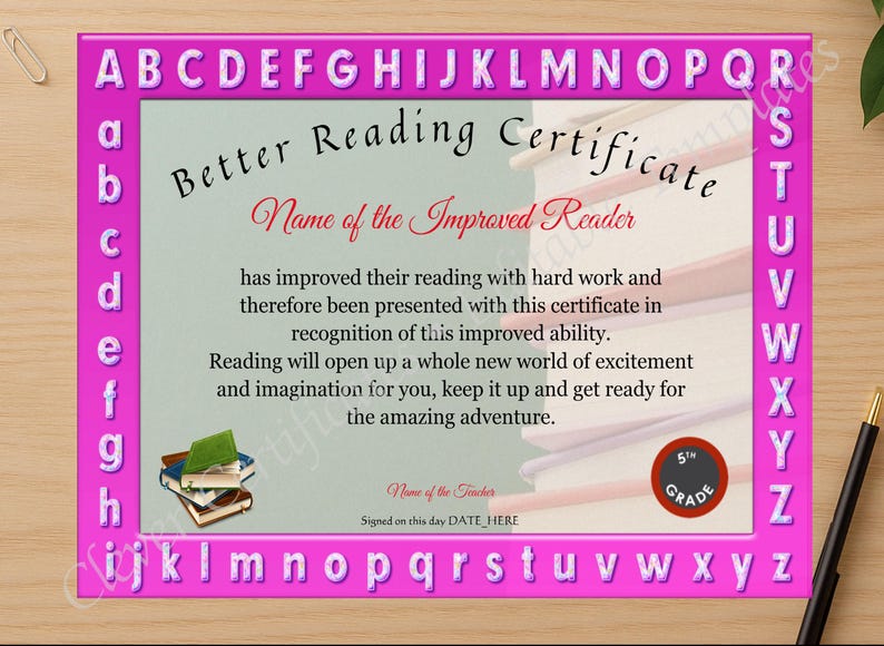 Editable Reading Award Certificate Template: Classroom Recognition ...