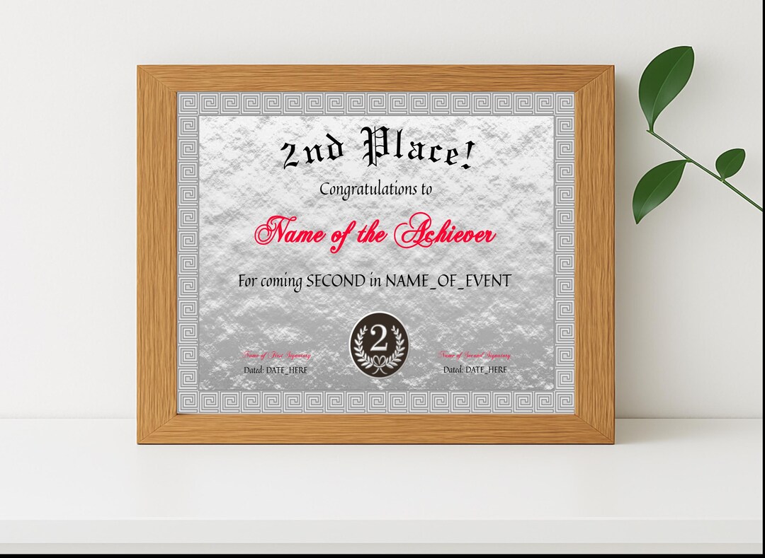 Editable 2nd Place Award Certificate Template (digital Download) - Etsy