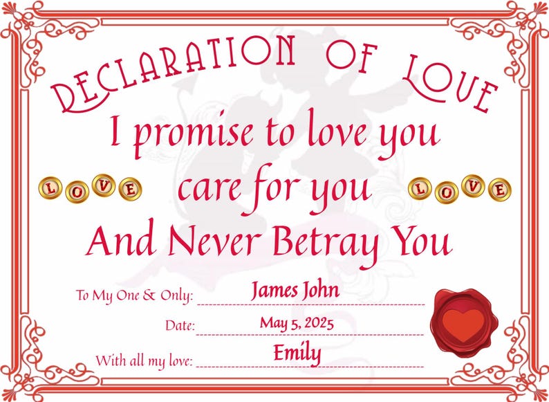 Editable Declaration of Love Certificate – Personalized Romantic Gift ...