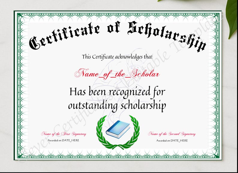 Editable Scholarship Certificate Template: Academic Award (digital) - Etsy