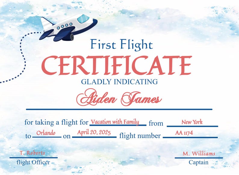 Editable First Flight Certificate – Custom Printable Template for ...
