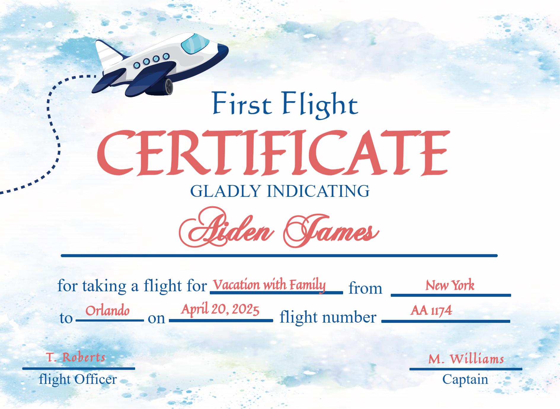 Editable First Flight Certificate – Custom Printable Template for ...