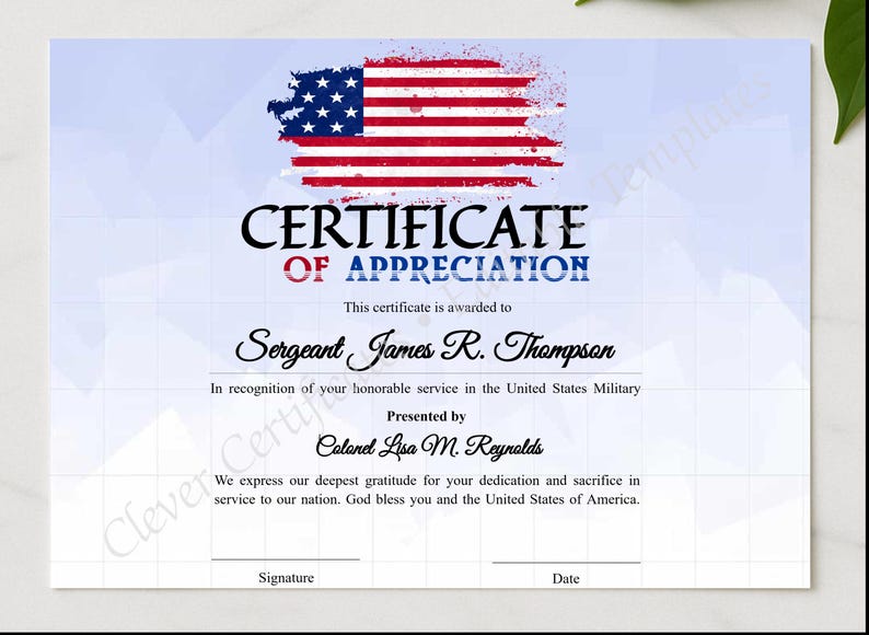 Editable Certificate of Appreciation – Military & Veteran Award PDF ...