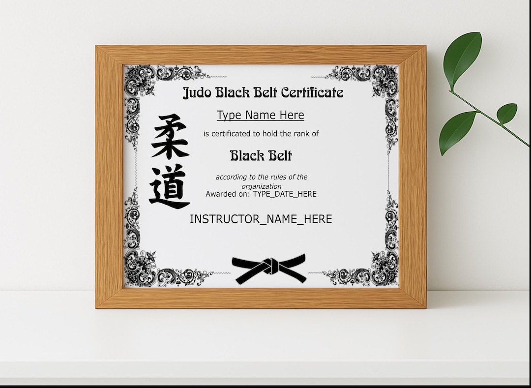 Judo Black Belt Certificate Template: Printable Martial Arts Award - Etsy