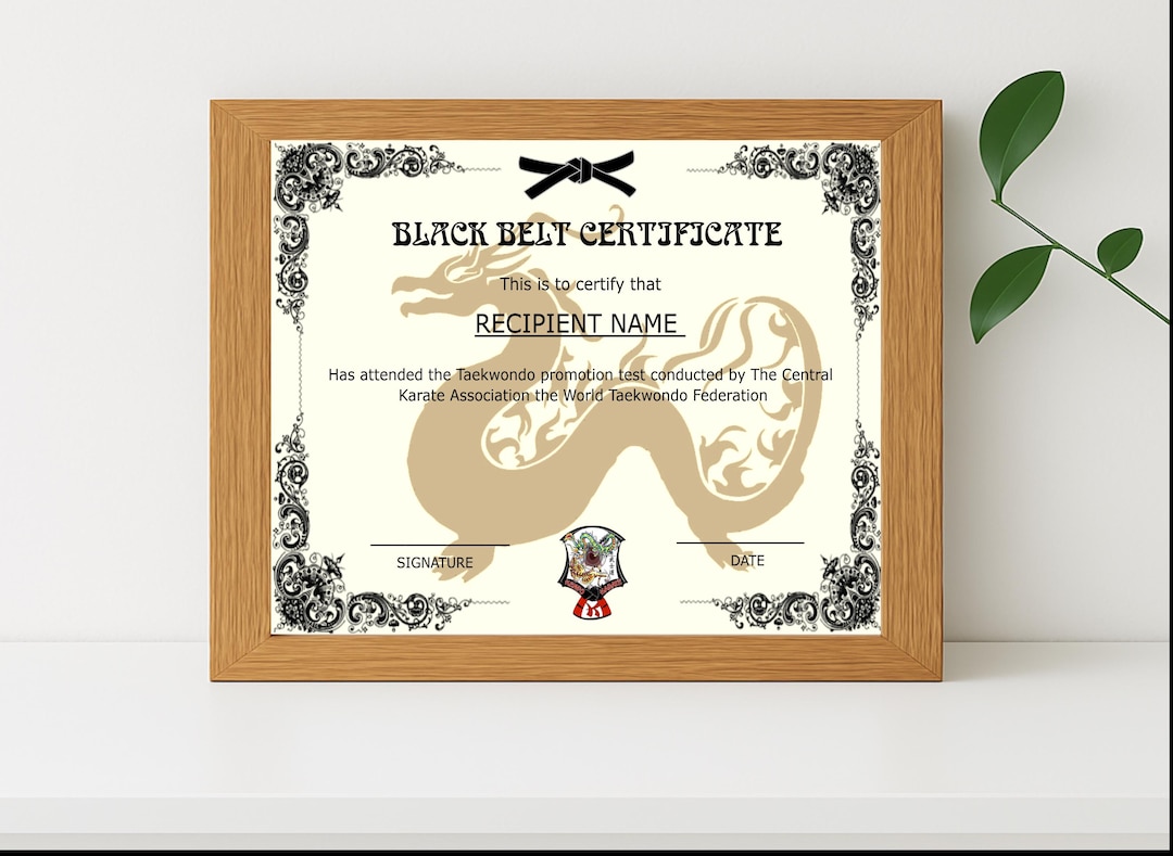 Karate Black Belt Promotion Certificate Template, Printable Martial ...