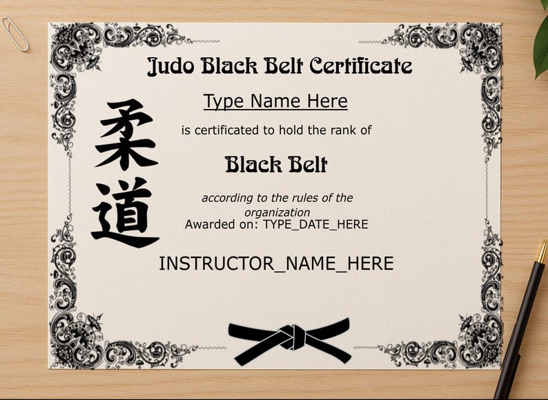Judo Black Belt Certificate Template: Printable Martial Arts Award - Etsy