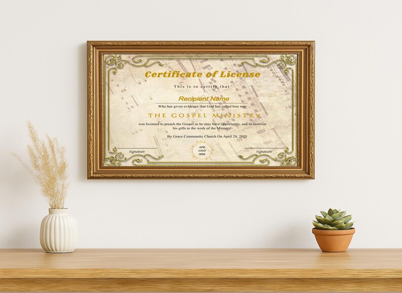 Printable Preaching Certificate Template, Editable Church Minister ...