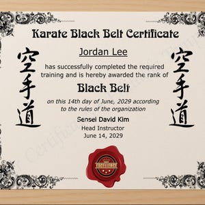 Karate Black Belt Certificate Template: Editable, Printable Martial ...