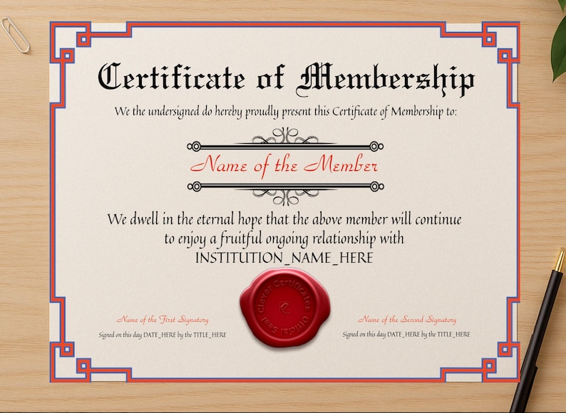 Printable Certificate of Membership – Editable Membership Template PDF ...