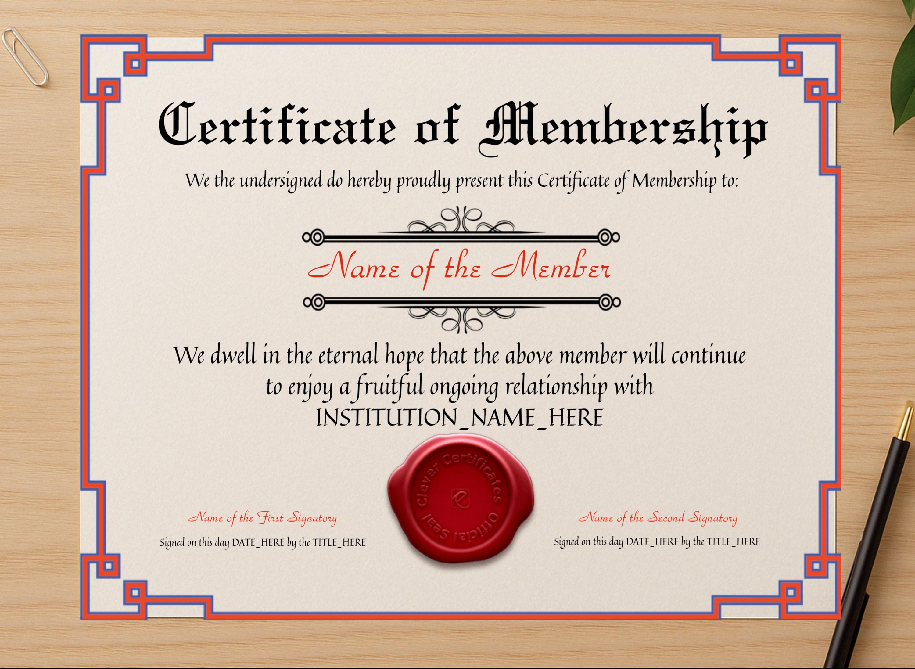 Editable Membership Certificate Template: Custom Text (PDF Download) - Etsy