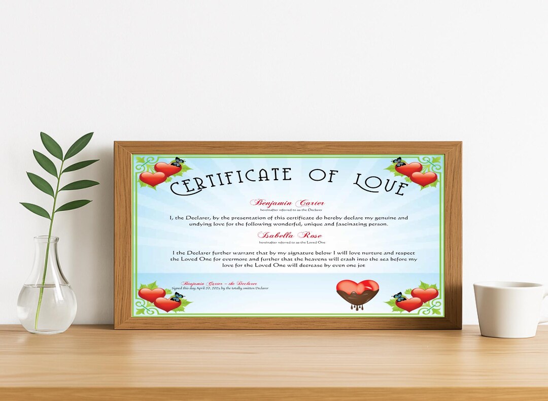 Editable Love Certificate – Personalized Romantic Gift, Printable ...
