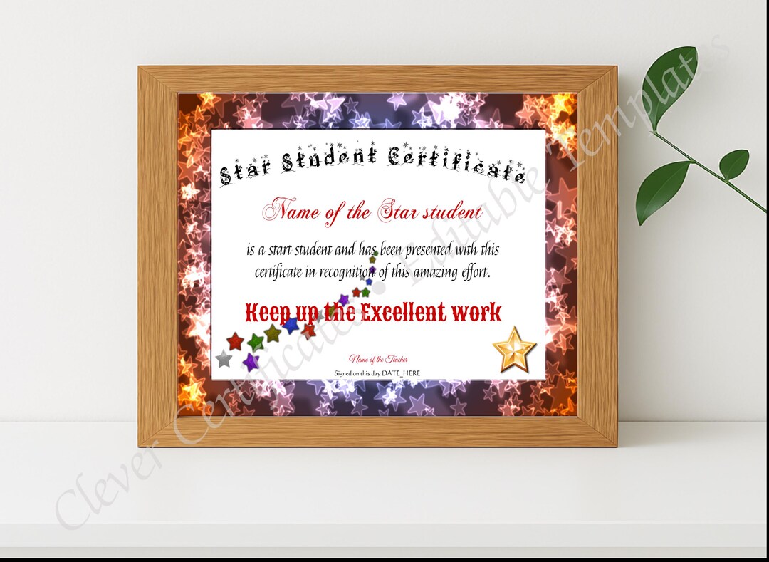 Star Student Certificate: Printable Academic Award (editable Template ...