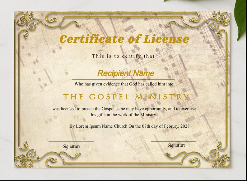 Printable Preaching Certificate Template, Editable Church Minister ...