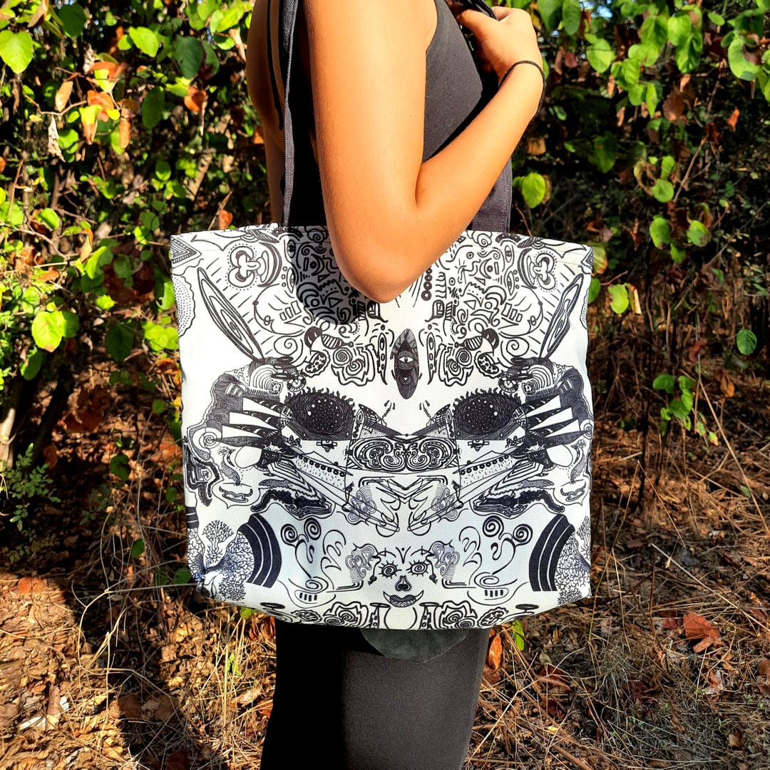 Trippy Art Tote Bag: Psychedelic Hand-drawn Design - Etsy