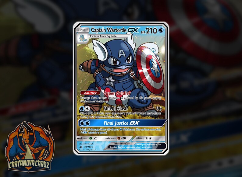 Captain Wartortle Custom Pokemon Card Full Art Holographic - Etsy Australia