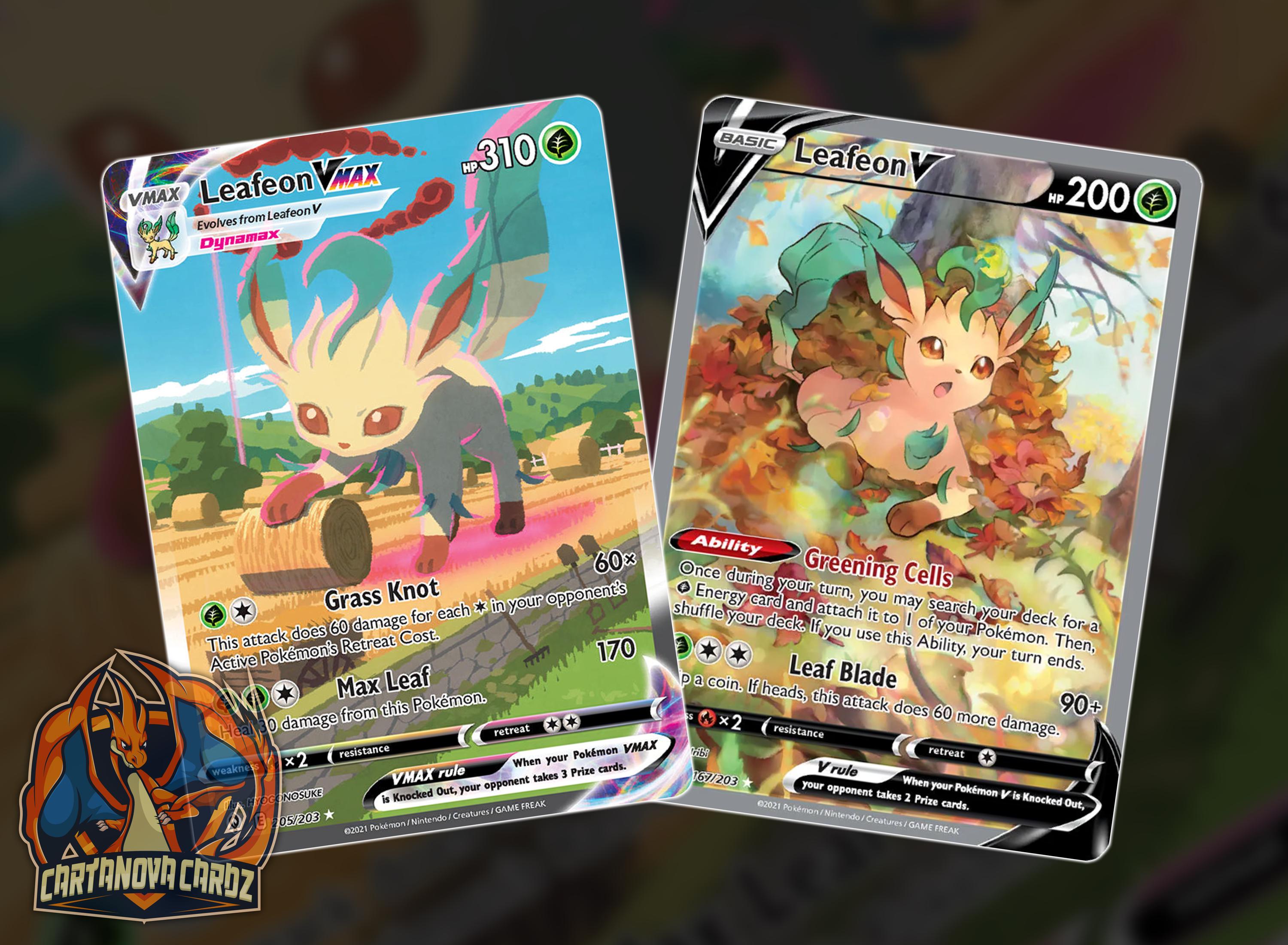 Leafeon Vmax & V Full Art Proxy Pokemon Card Set X2 Cards Holographic ...