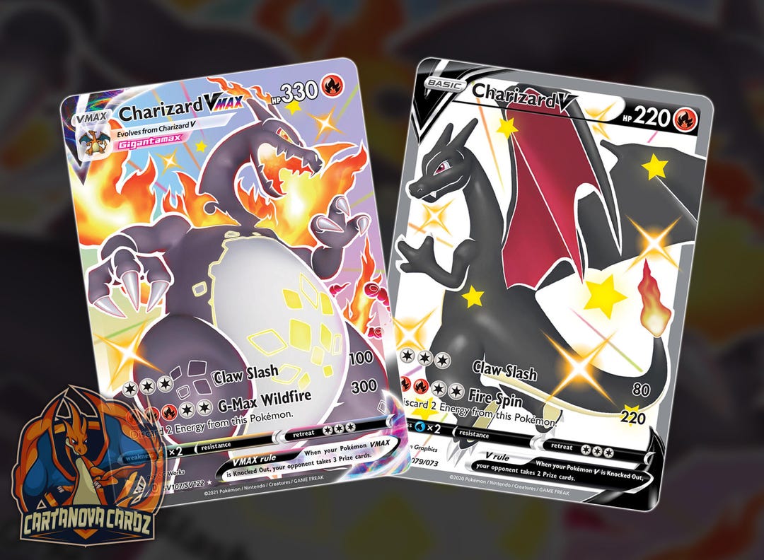 Charizard Vmax & V Shiny Full Art Proxy Pokemon Card Set X2 Cards ...