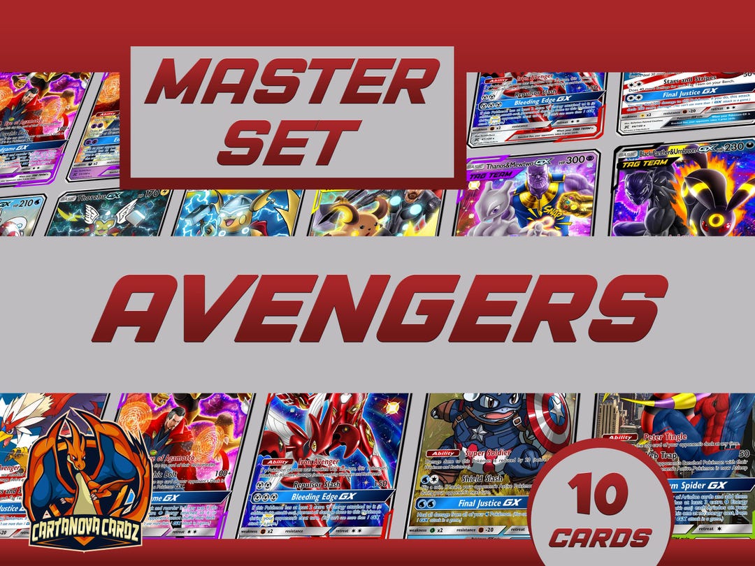 Master Set Avengers Custom Pokemon Card Set X10 Cards Holographic - Etsy