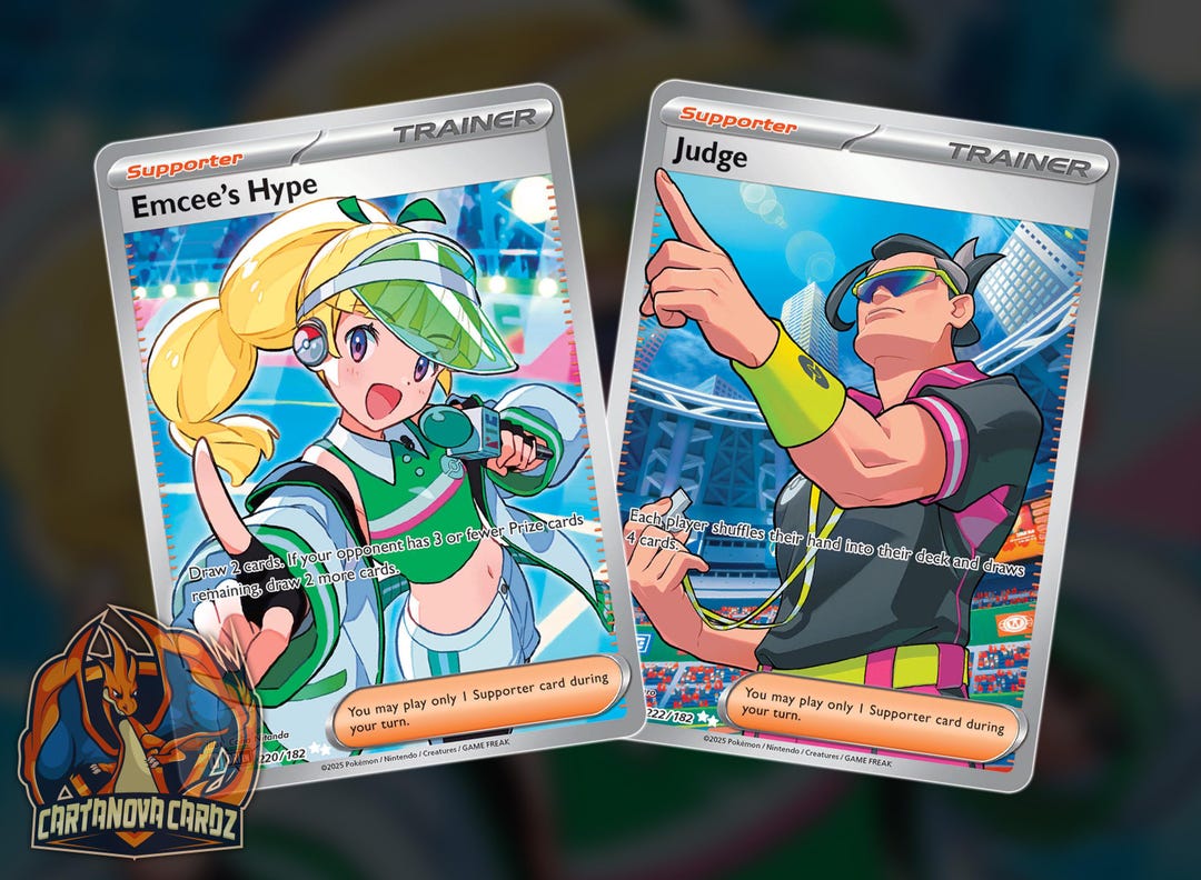 Emcee's Hype & Judge Trainer Full Art Proxy Pokemon Card Set X2 Cards ...