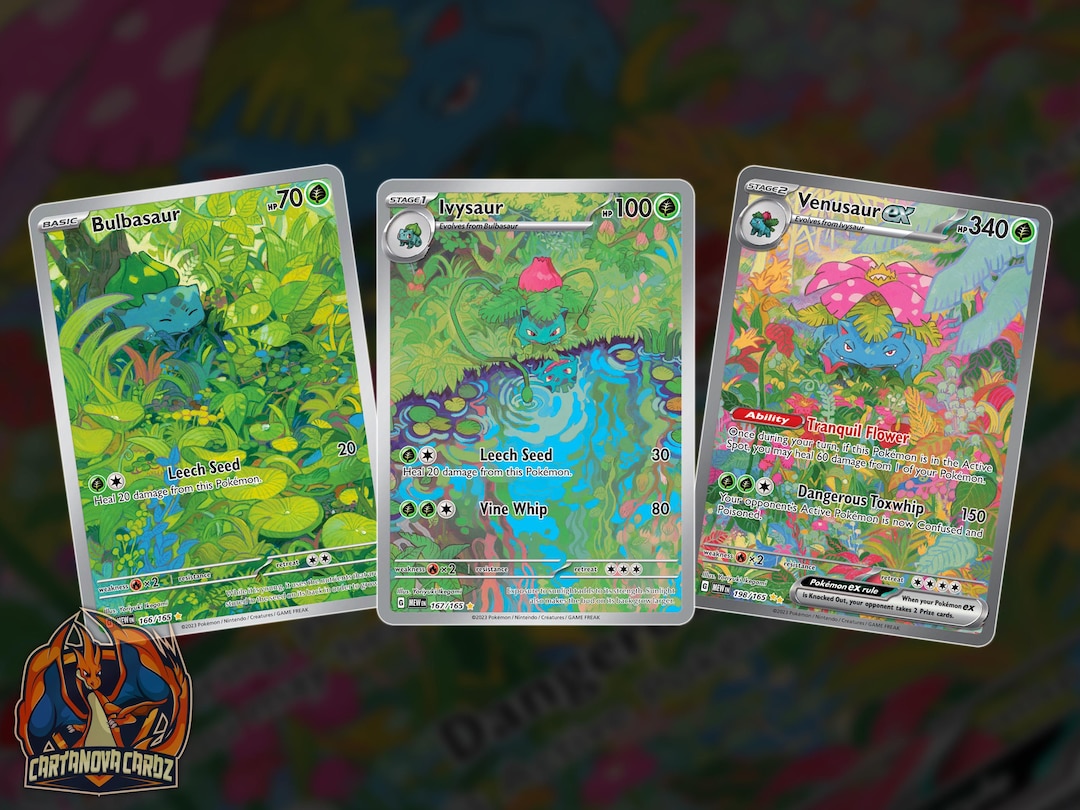 Bulbasaur Ivysaur & Venusaur Ex Full Art Proxy Pokemon Card Set X3 ...
