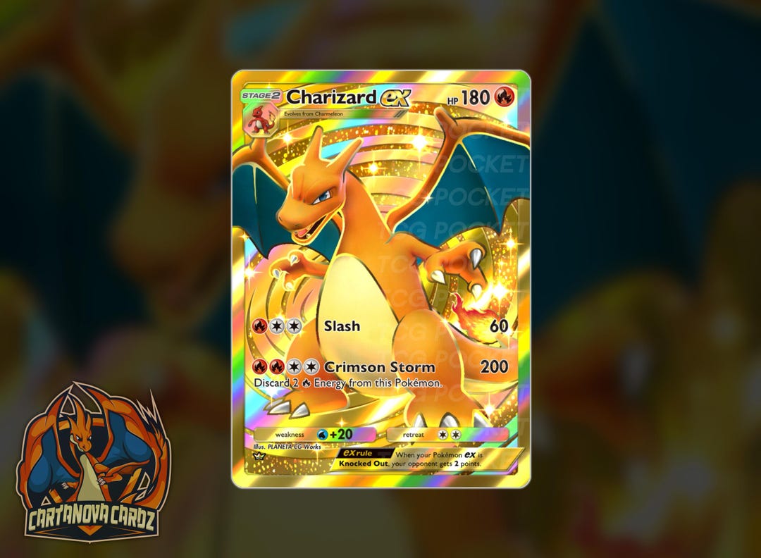 Charizard Ex Gold Full Art TCG POCKET Proxy Pokemon Card Holographic - Etsy