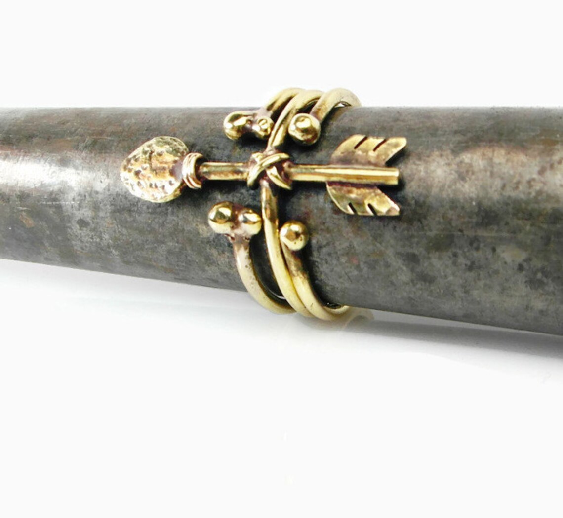 Oxidized Brass Stacking Rings, Bohemian Arrow and Bow Design - Etsy