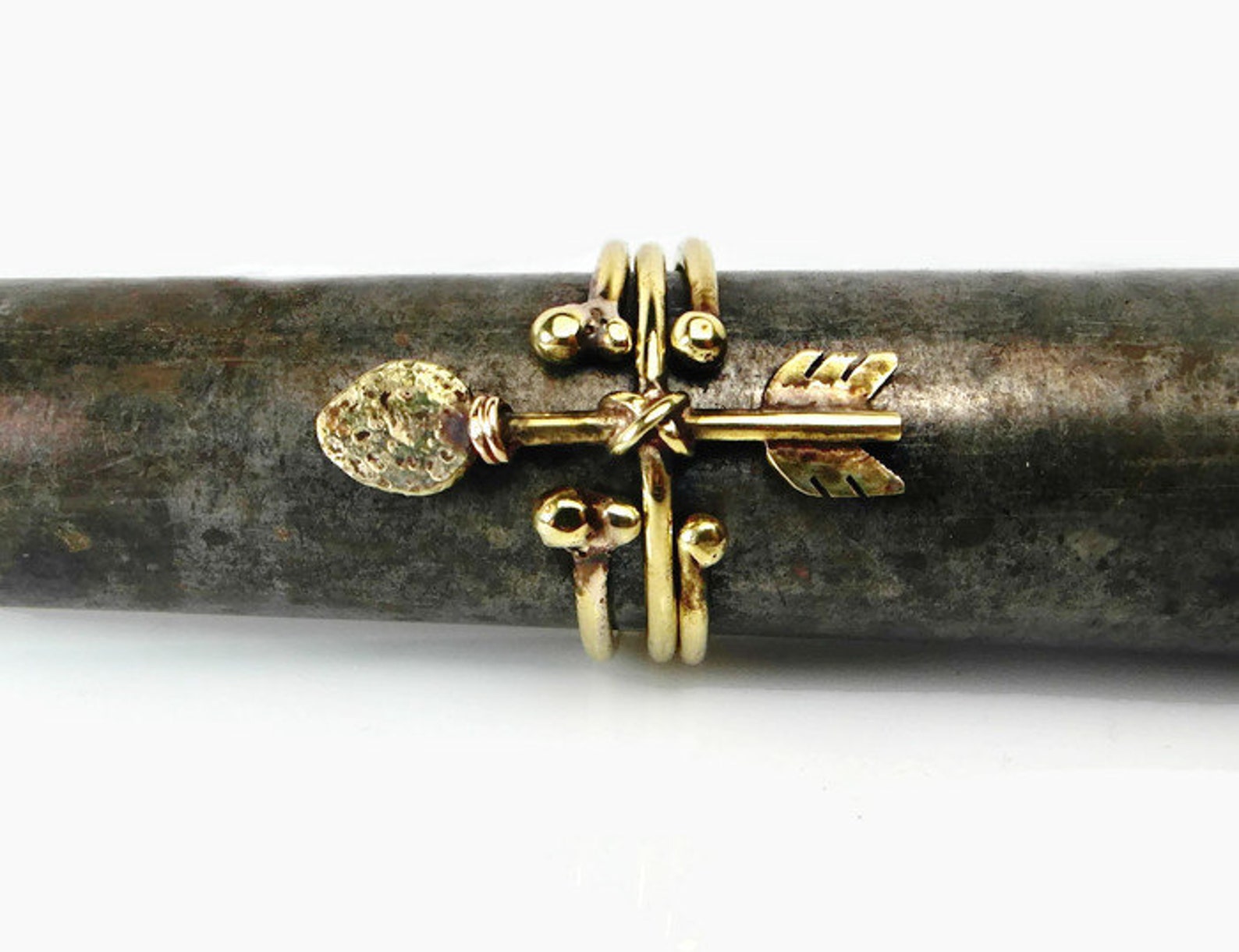 Oxidized Brass Stacking Rings, Bohemian Arrow and Bow Design - Etsy