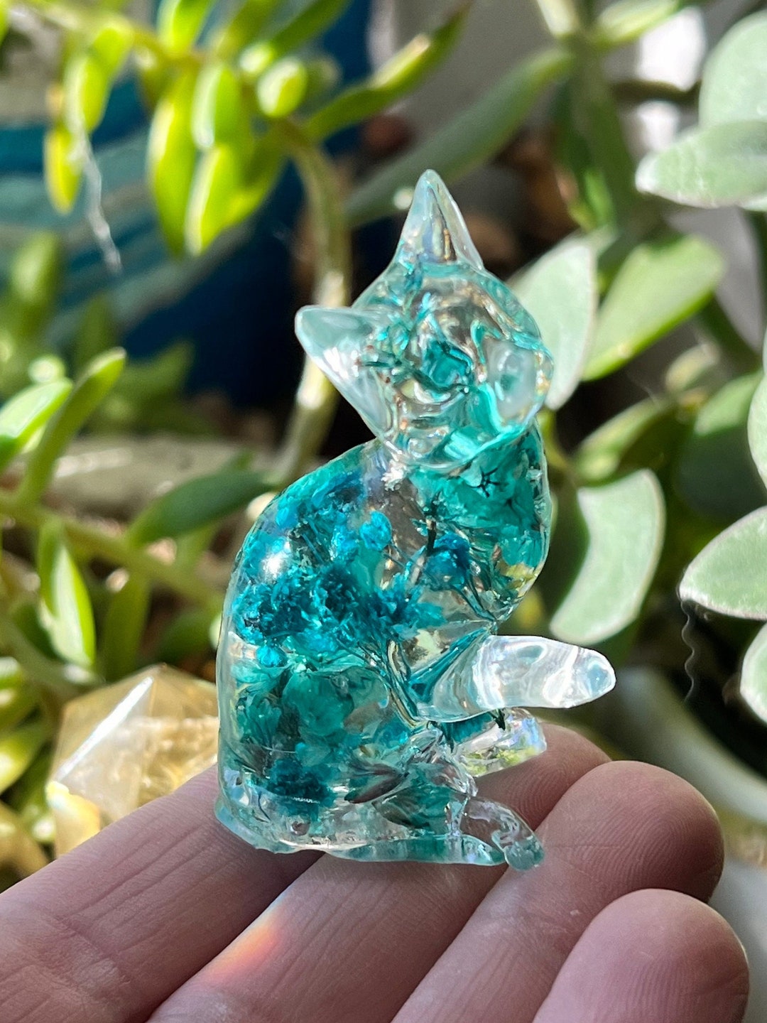 Resin Cat Figurine Flower Cat Nature Terrarium Animal Decor Statue ...