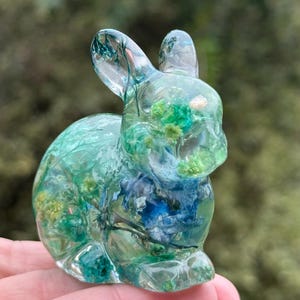 Resin Bunny Figurine | Moss in Resin | Floral Decor | Nature Terrarium ...