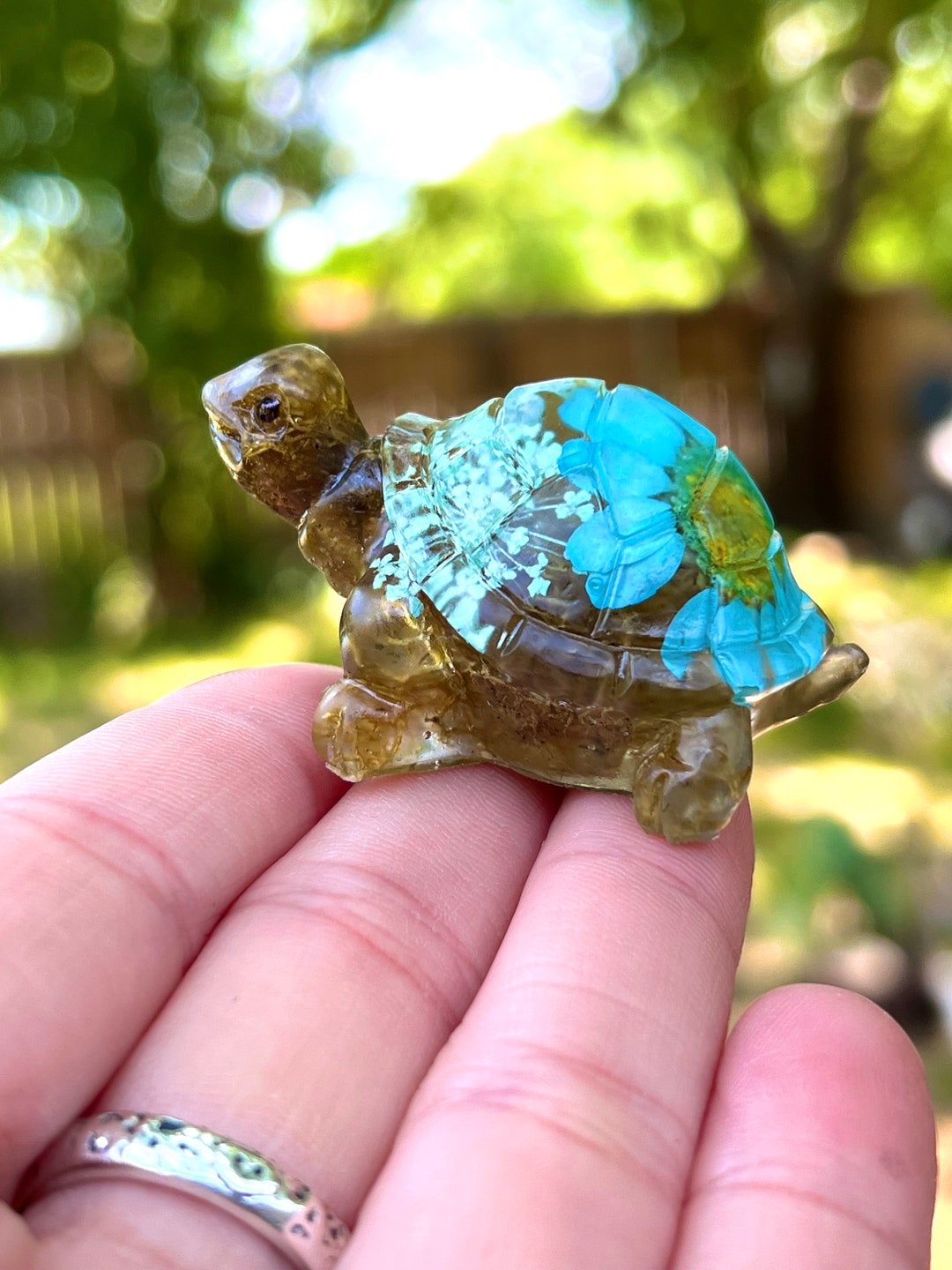 Resin Turtle Figurine | Moss Decor | Miniature Tortoise | Nature ...
