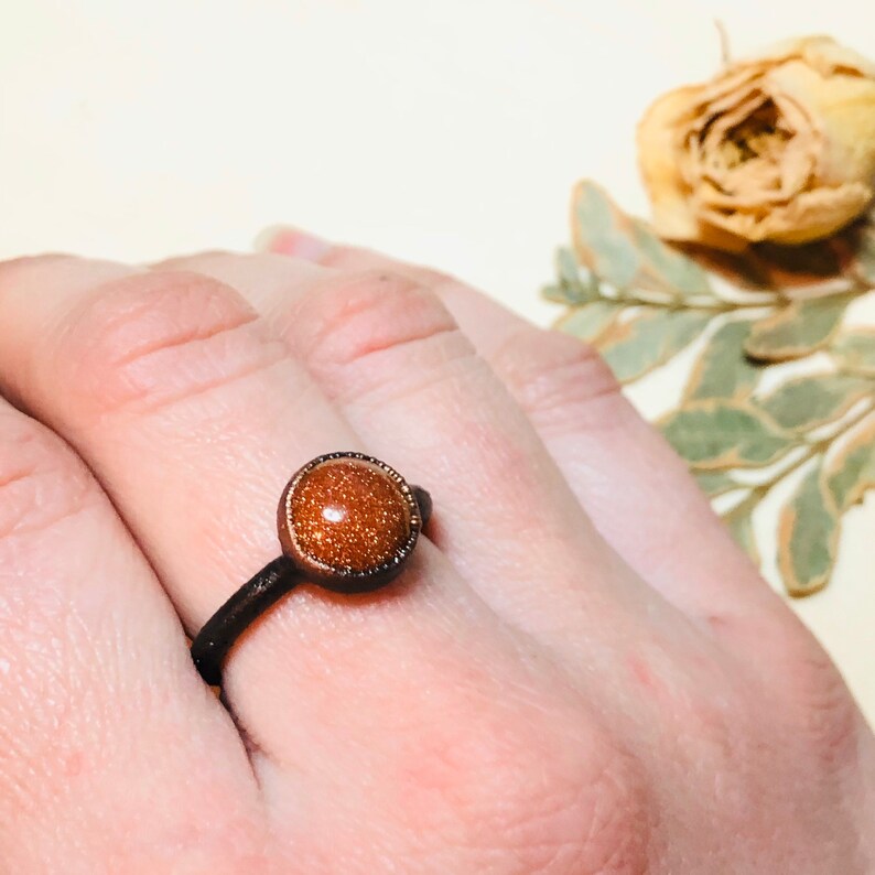 Red Goldstone Ring Copper Gemstone Ring Round Sparkly - Etsy