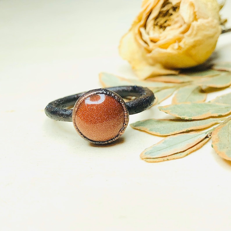 Red Goldstone Ring Copper Gemstone Ring Round Sparkly - Etsy