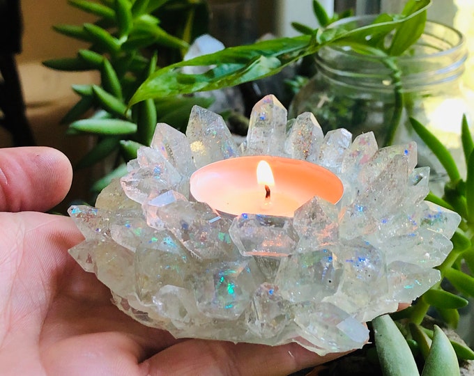 Opal Quartz Crystal Tea Light Holder | Resin Home Decor | Paper Weight ...