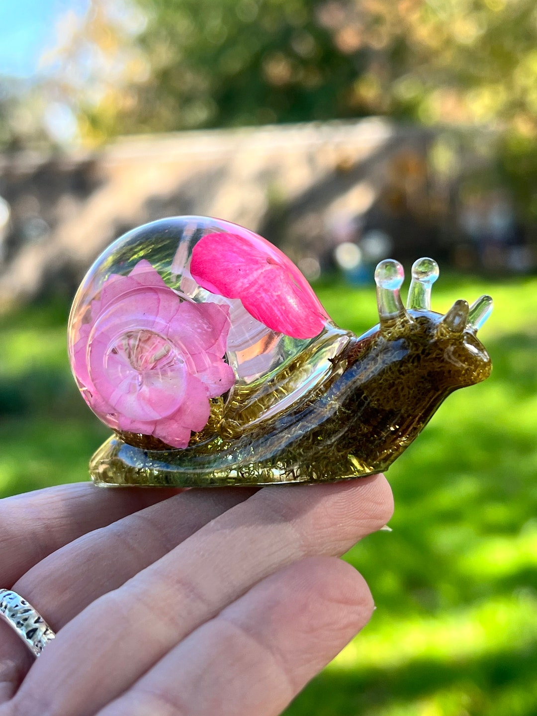 Resin Snail Figurine | Moss in Resin | Floral Decor | Nature Terrarium ...