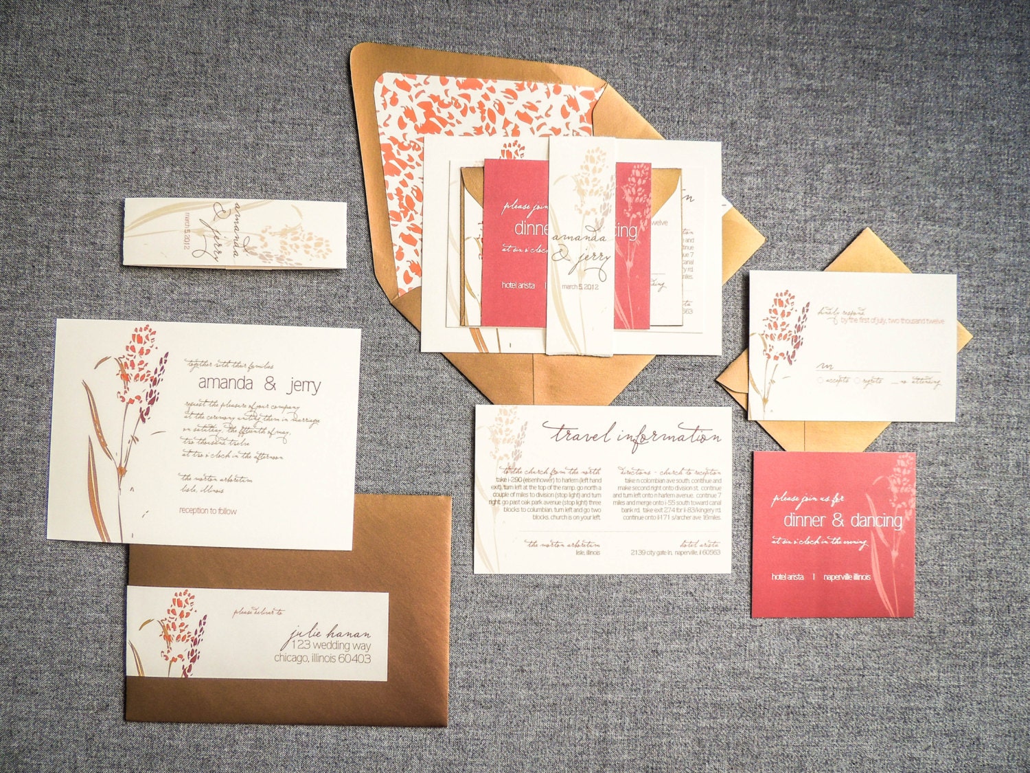 Fall Rustic Wedding Invitations Red and Gold Wedding Nature | Etsy