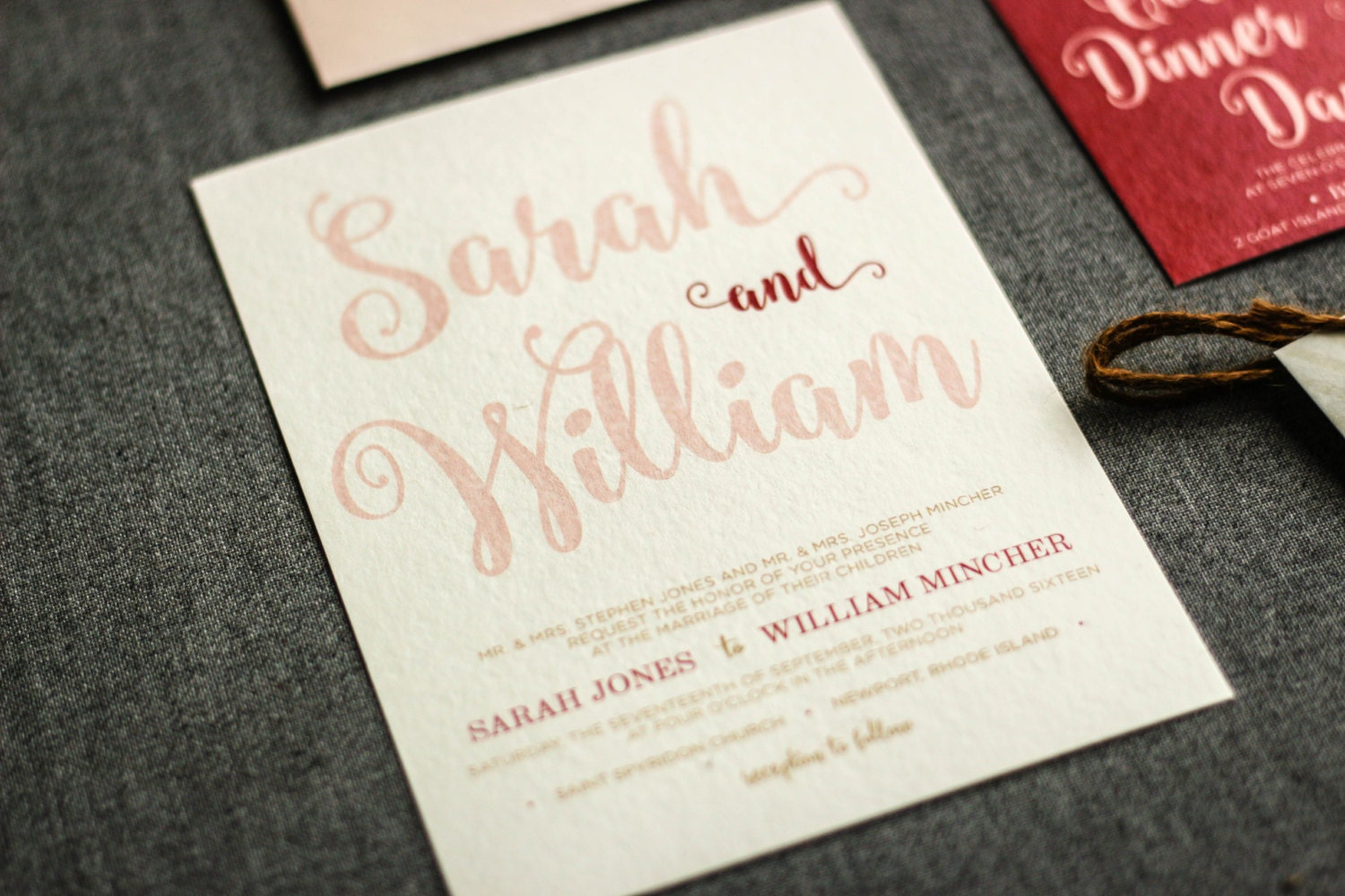 Rustic Invitations With Twine Calligraphy Wedding Invitation - Etsy