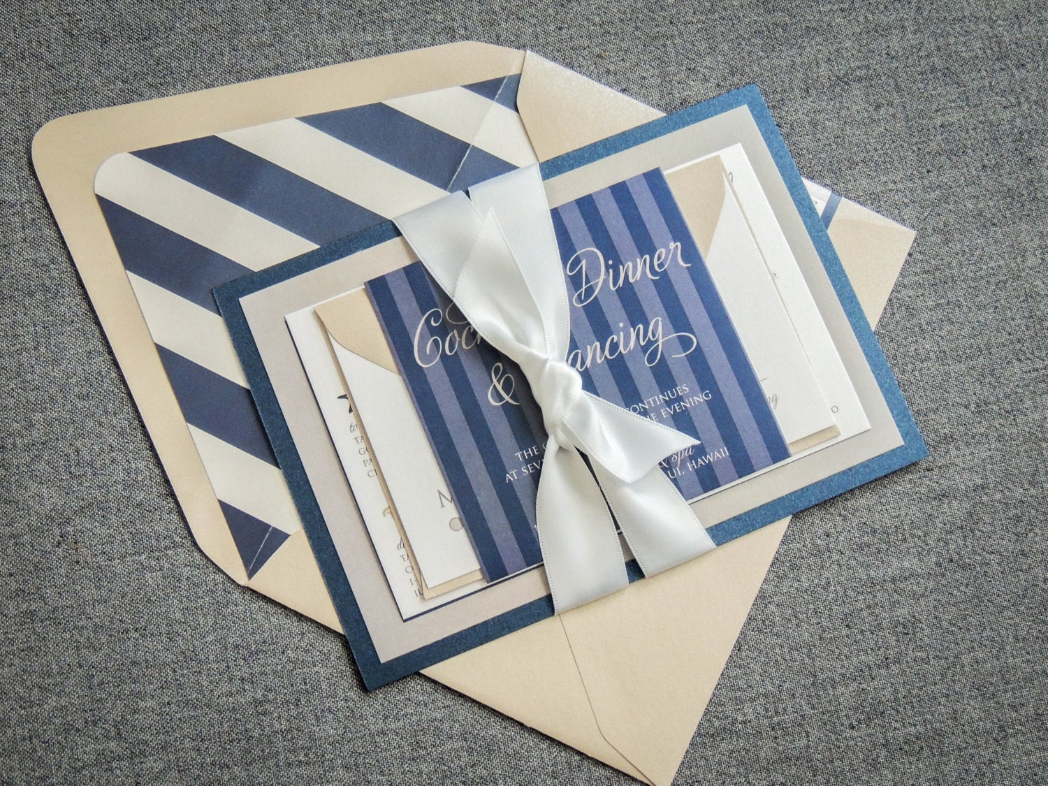 Navy Blue Stripe Invitations Beach Wedding Invites Seashell | Etsy