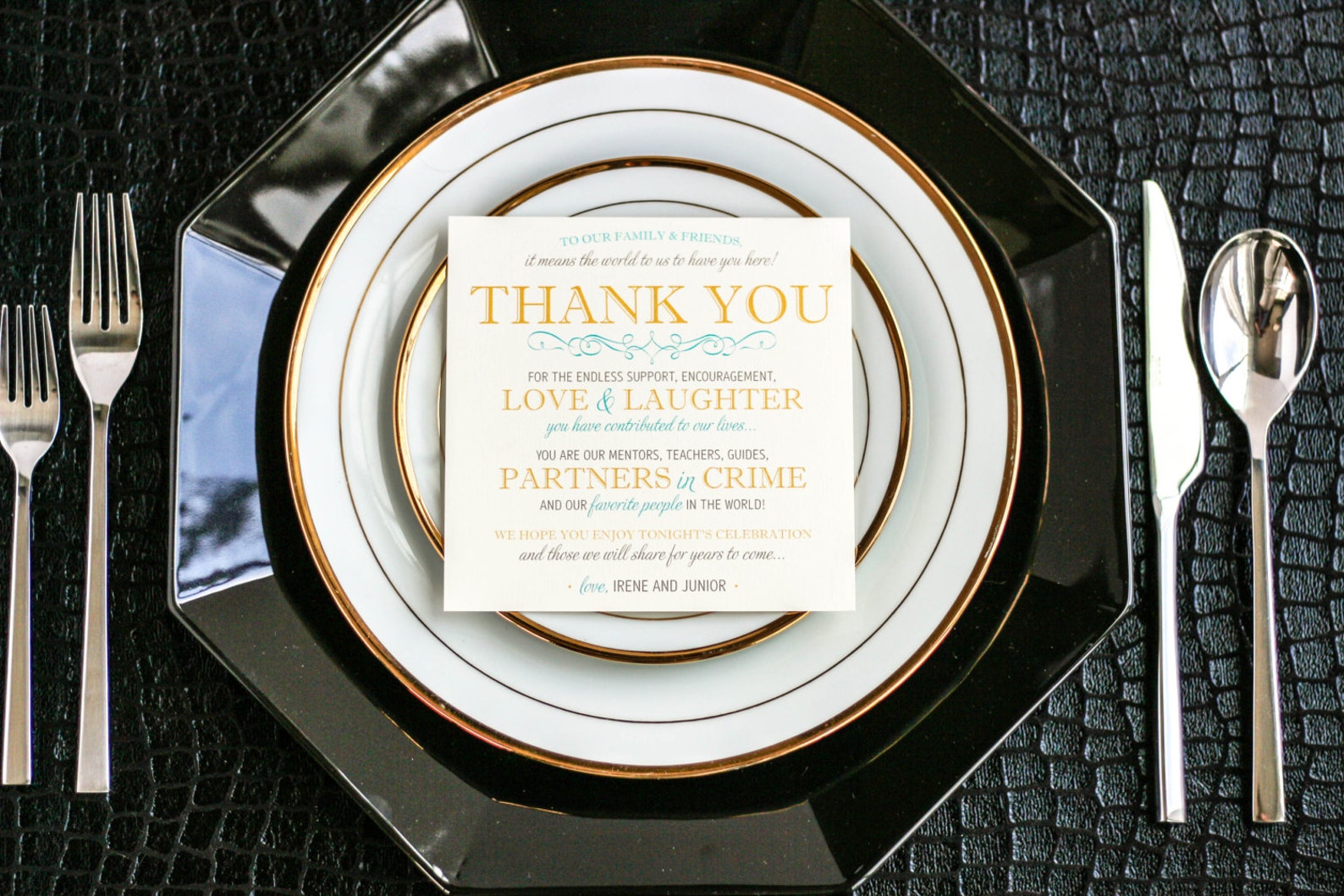 Beach Wedding Square Thank You Menu Thank You Gold and Teal - Etsy