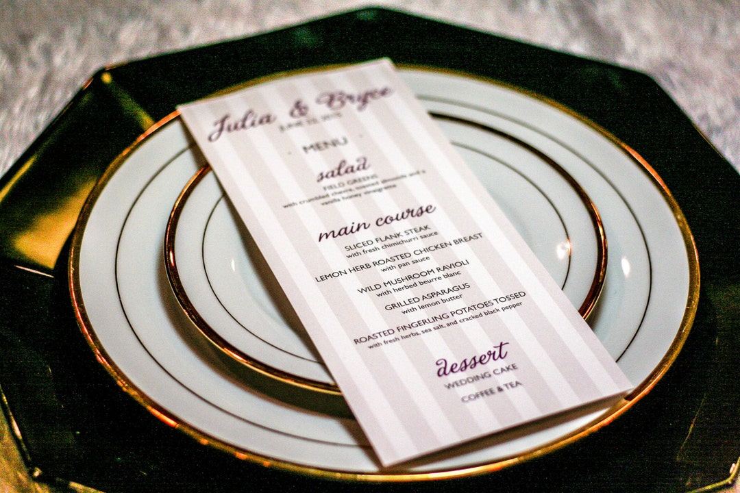 Striped Wedding Menus, Modern Invites, Beach, Plum Invitations ...