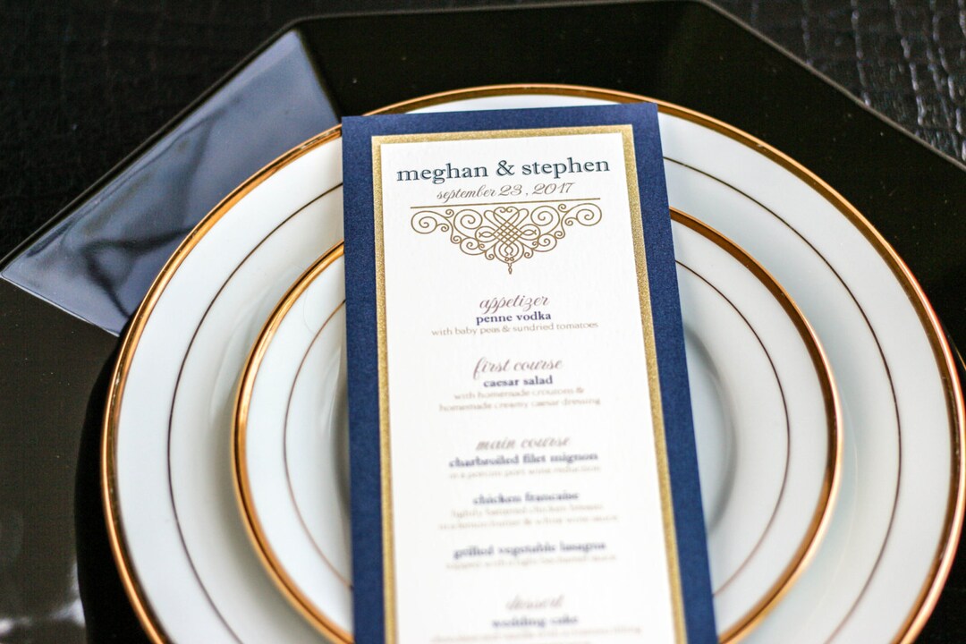 Gold and Navy Blue, Wedding Menus, European Rustic, Traditional Wedding ...