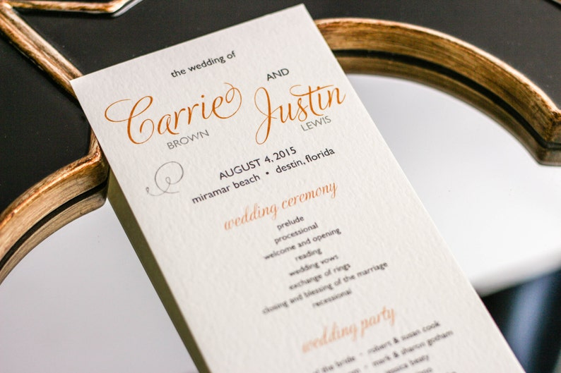 Orange and Grey Wedding, Modern Wedding Programs, Bridal Party Program ...