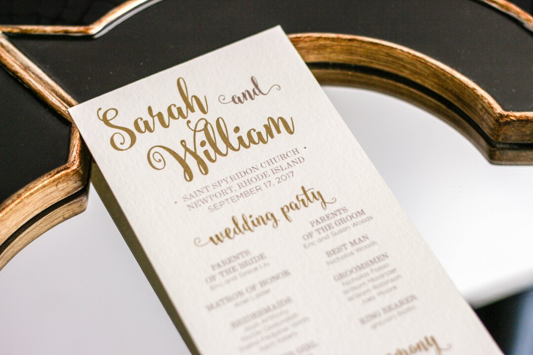 Gold Wedding Program, Ceremony Program, Special Event Programs ...