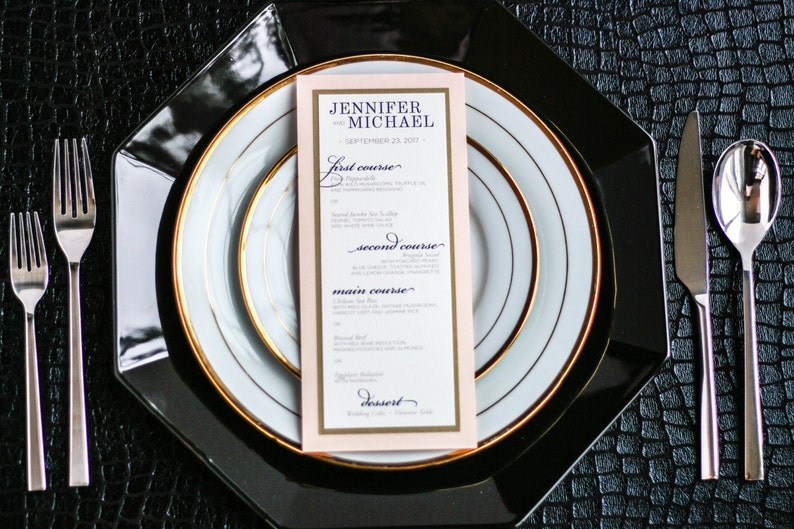 Blush and Gold Wedding Menus Navy Blue and Pink Dinner Menu | Etsy