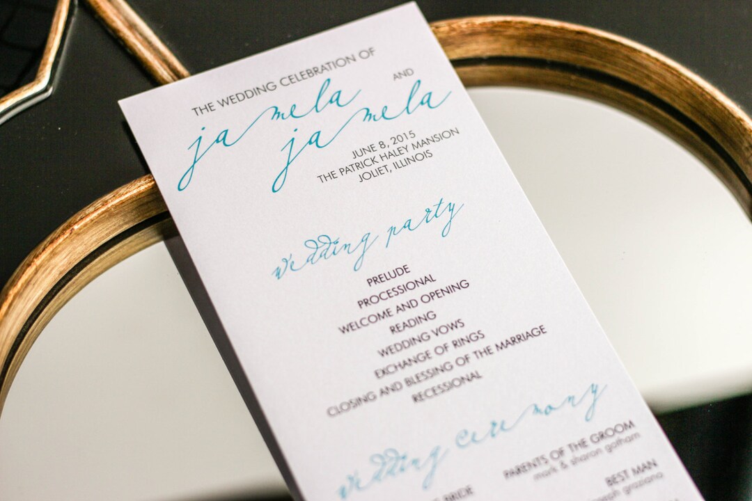 Calligraphy Wedding Programs, Flat Programs, Ceremony Programs, Blue ...
