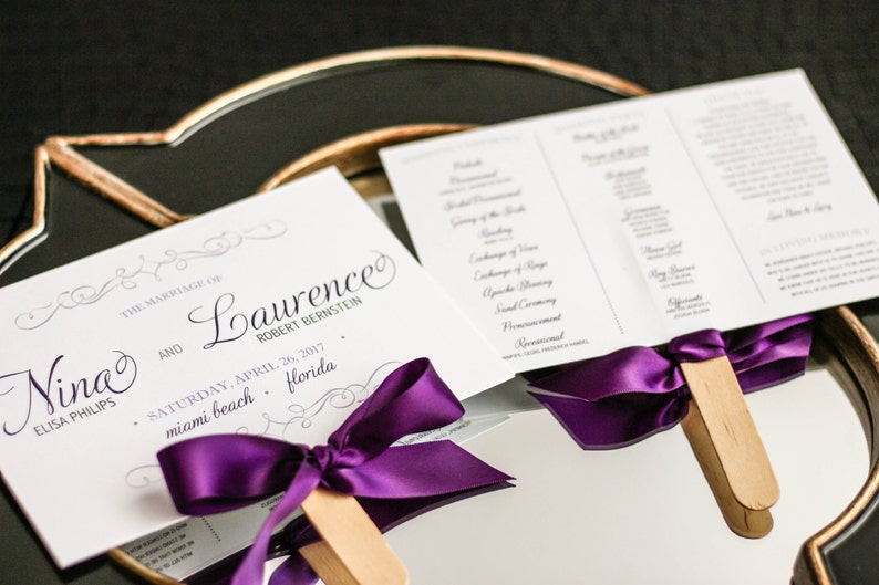 Purple Wedding Program Elegant Ceremony Programs Fan | Etsy