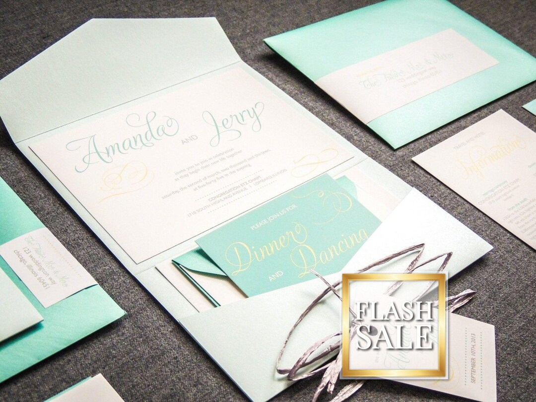 Destination Wedding Invitations, Mint Wedding Invitations, Turquoise ...