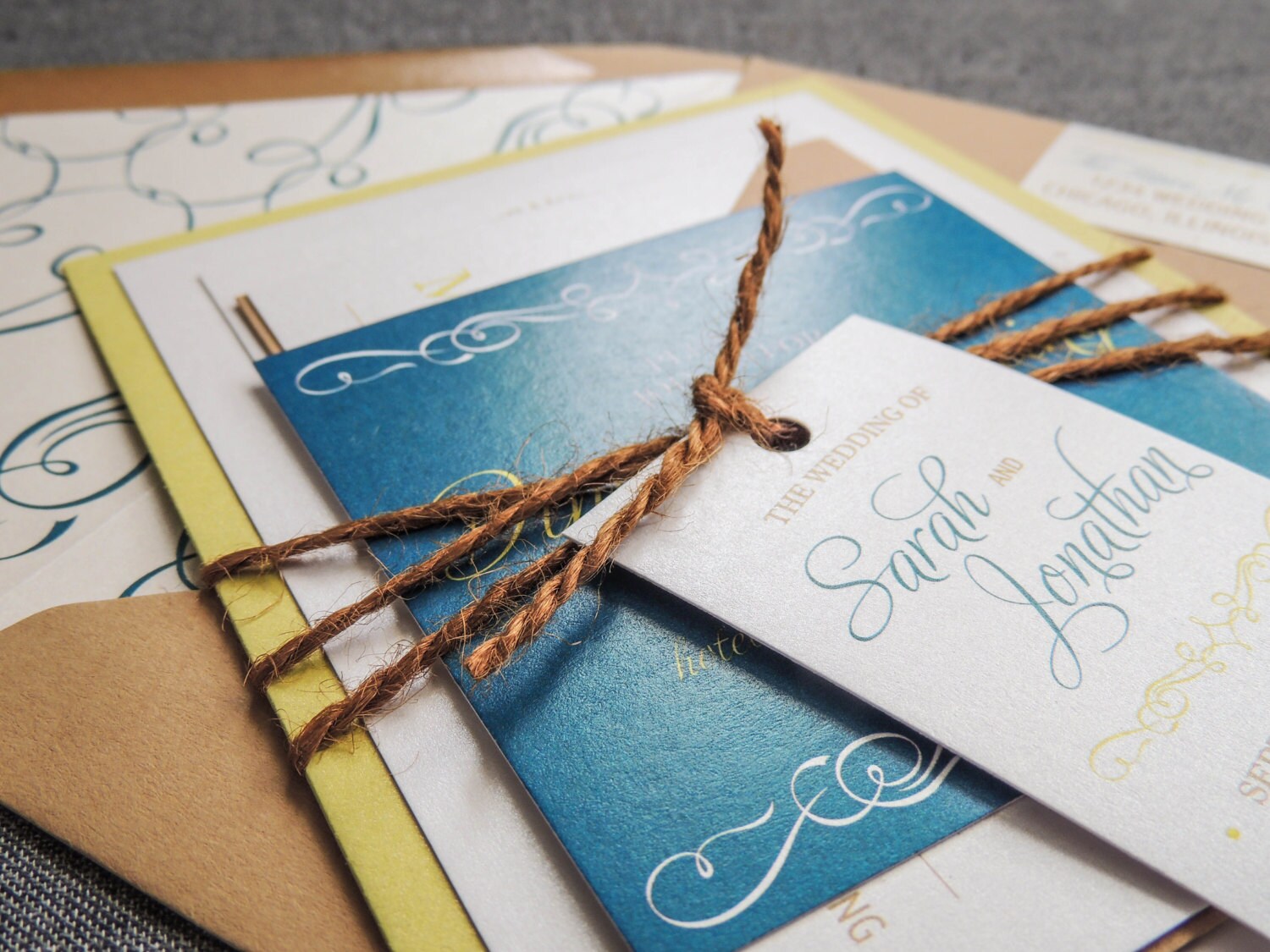 Barn Wedding Invitation with Twine Teal Wedding Invite | Etsy